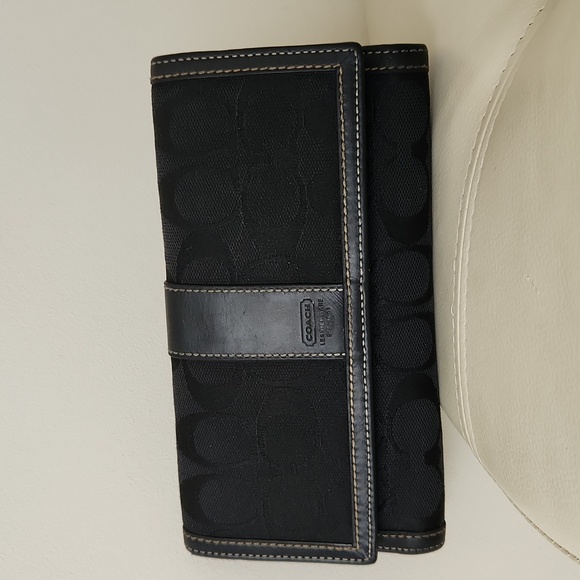 Coach | Bags | Coach Black Leather Cloth Wallet | Poshmark